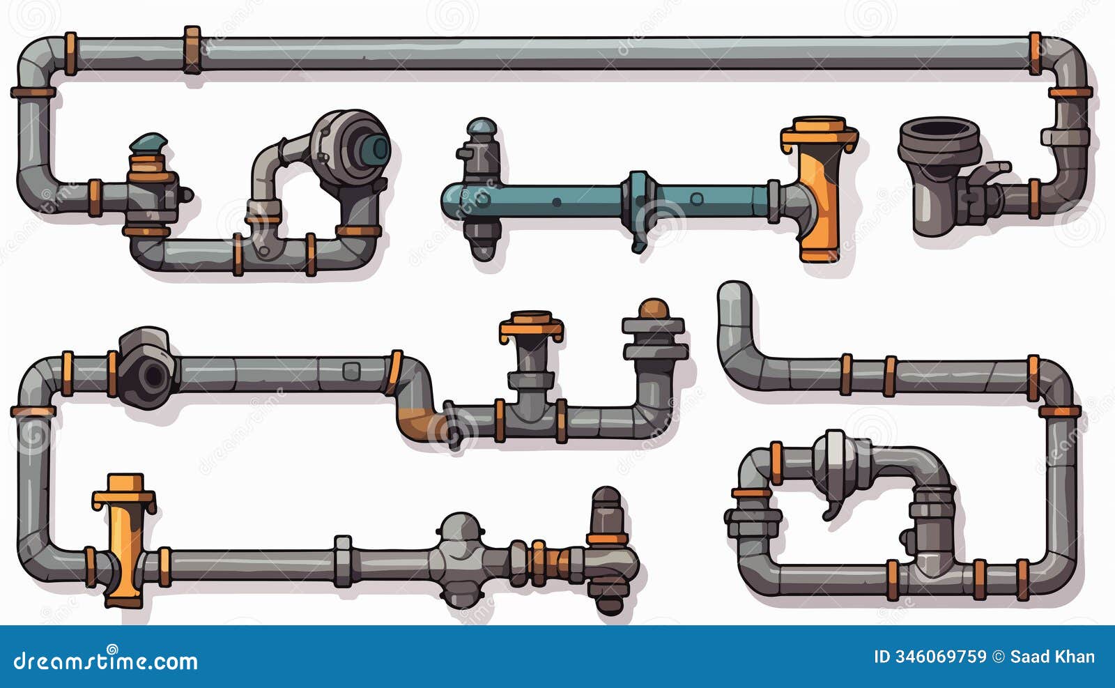 Jointed And Valved Pipes Vector Drawing Cartoon | CartoonDealer.com ...