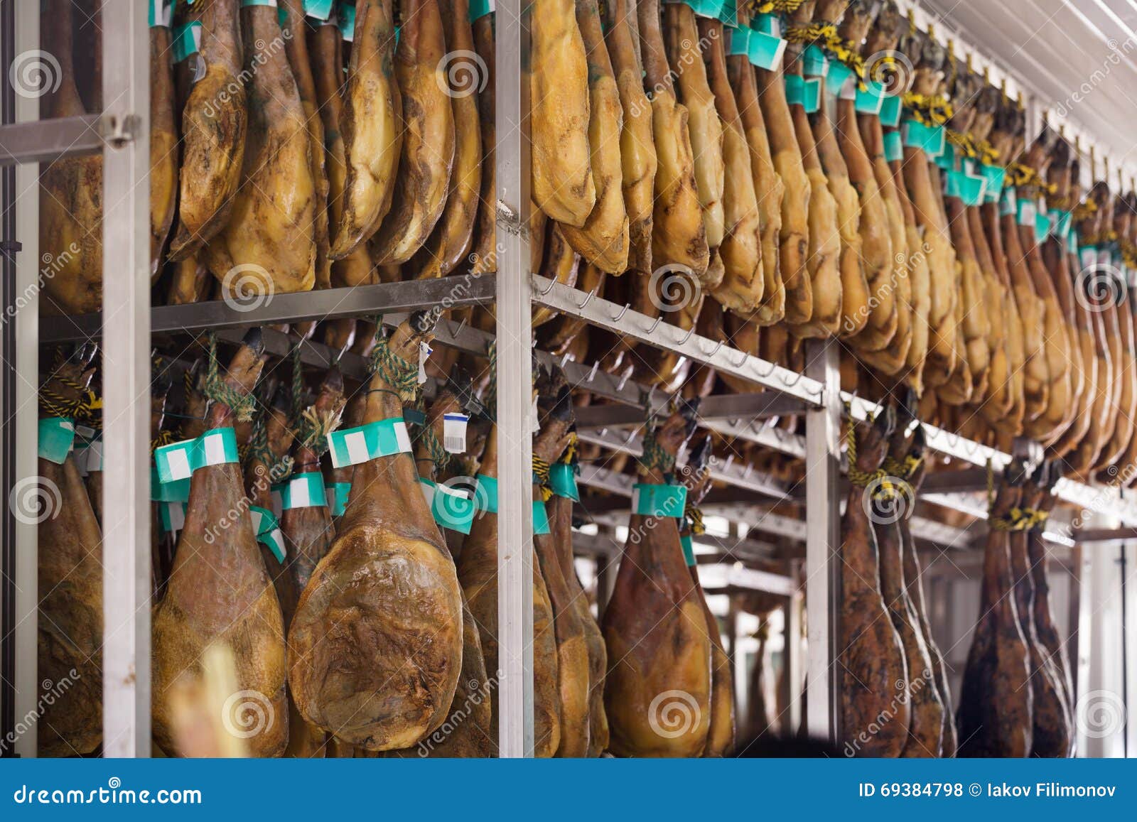 Joints of Iberico and Serrano Jamon Hanging Stock Photo - Image of ...
