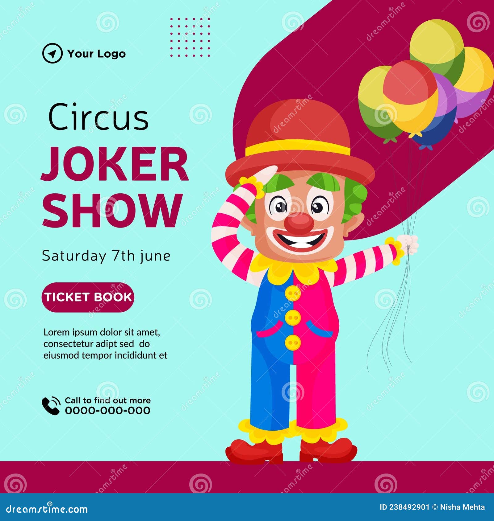 Banner Design of Circus Joker Show Stock Vector - Illustration of ...