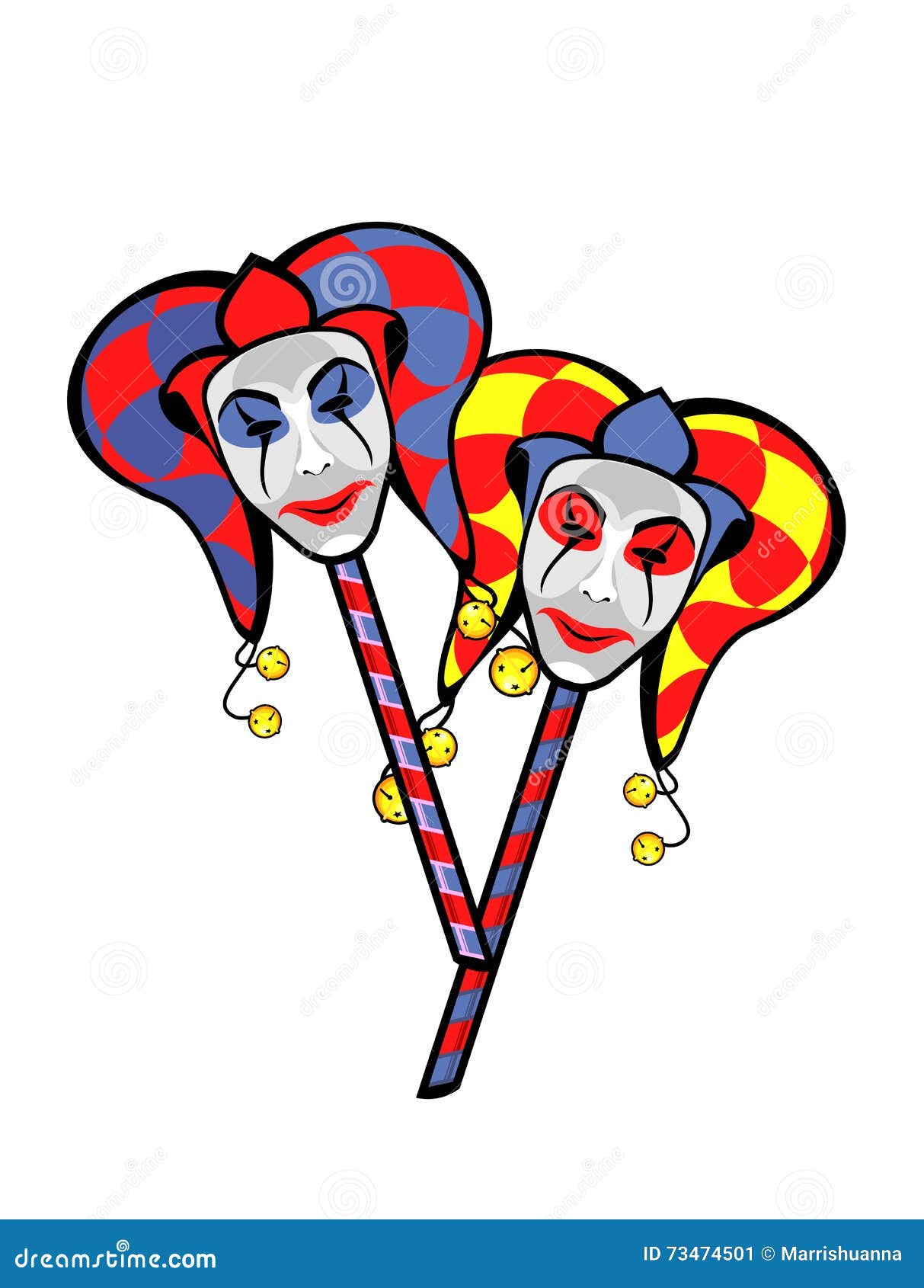 Joker mask on a stick stock vector. Illustration of laugh - 73474501