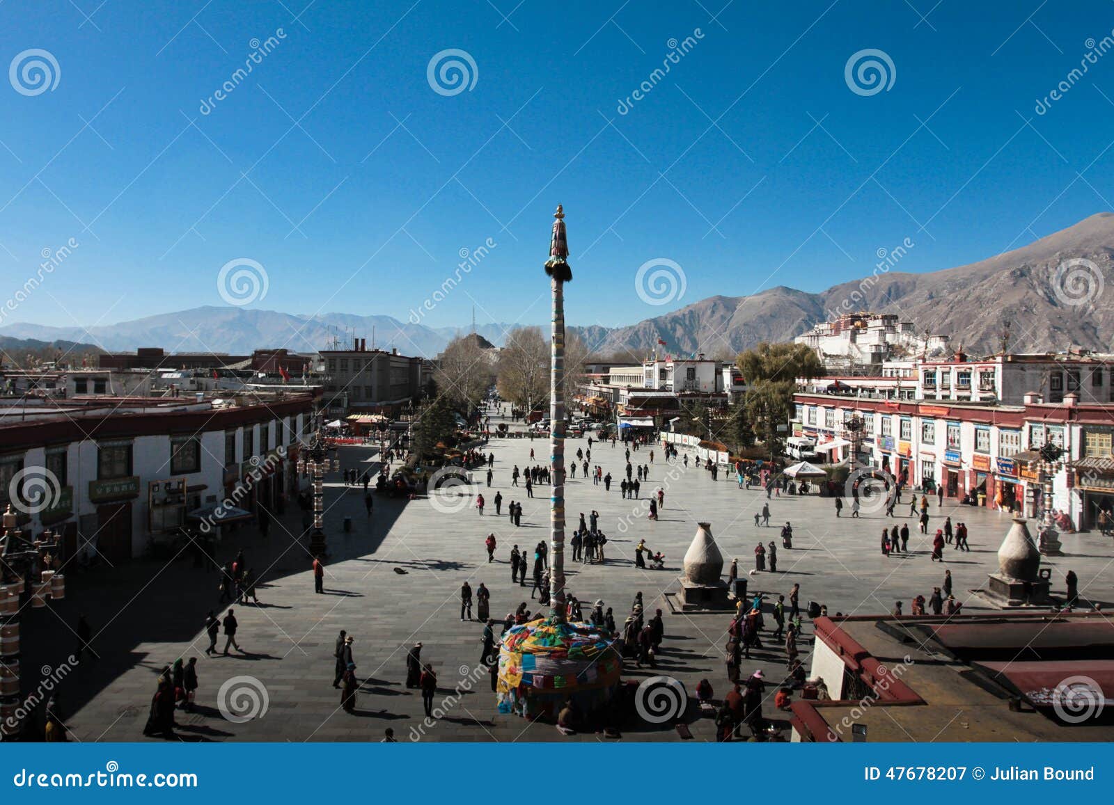 Barkhor Square From The Rooftop Of The Jokhang Temple, With The Potala ...