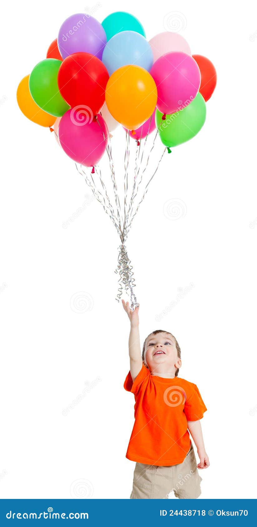 Jolly Child with Balloons Flying Up Stock Photo - Image of balloons ...