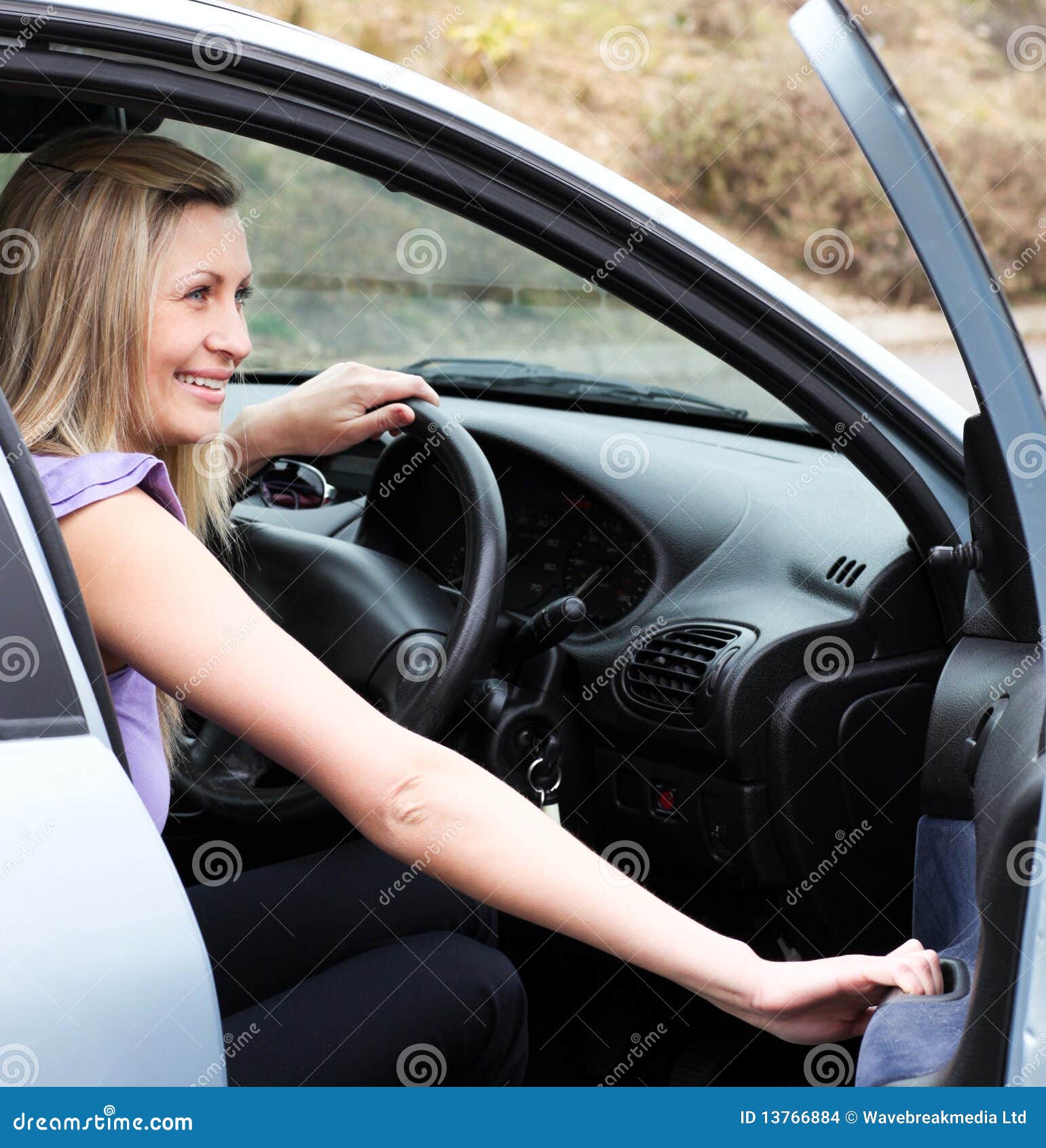 Jolly Female Driver at the Wheel Stock Photo - Image of girl, learn ...