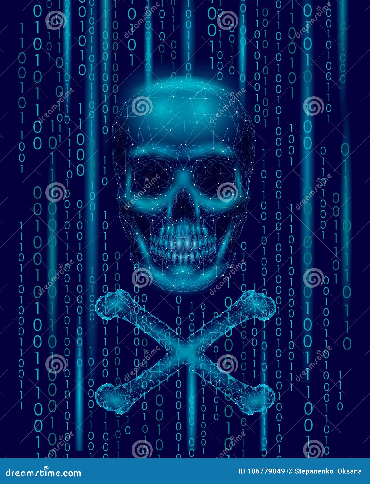Jolly Roger Skull Binary Code Numbers Hacker Piracy Computer Online