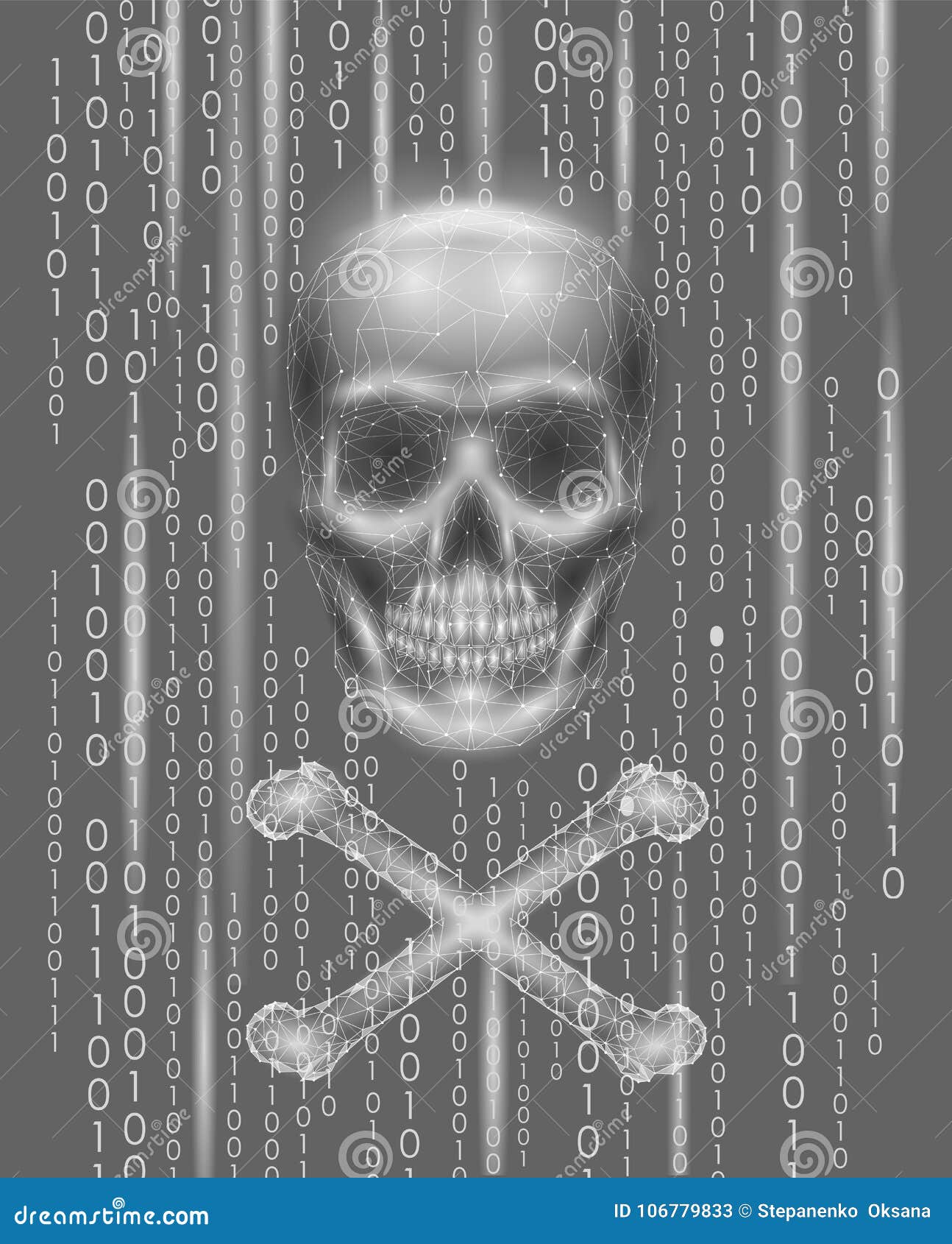 Jolly Roger Skull Binary Code Numbers Hacker Piracy Computer Online Attack Alert Scary Warning