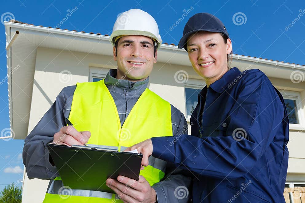 Jolly Smiling Constructor Folding Arms Stock Image - Image of face ...