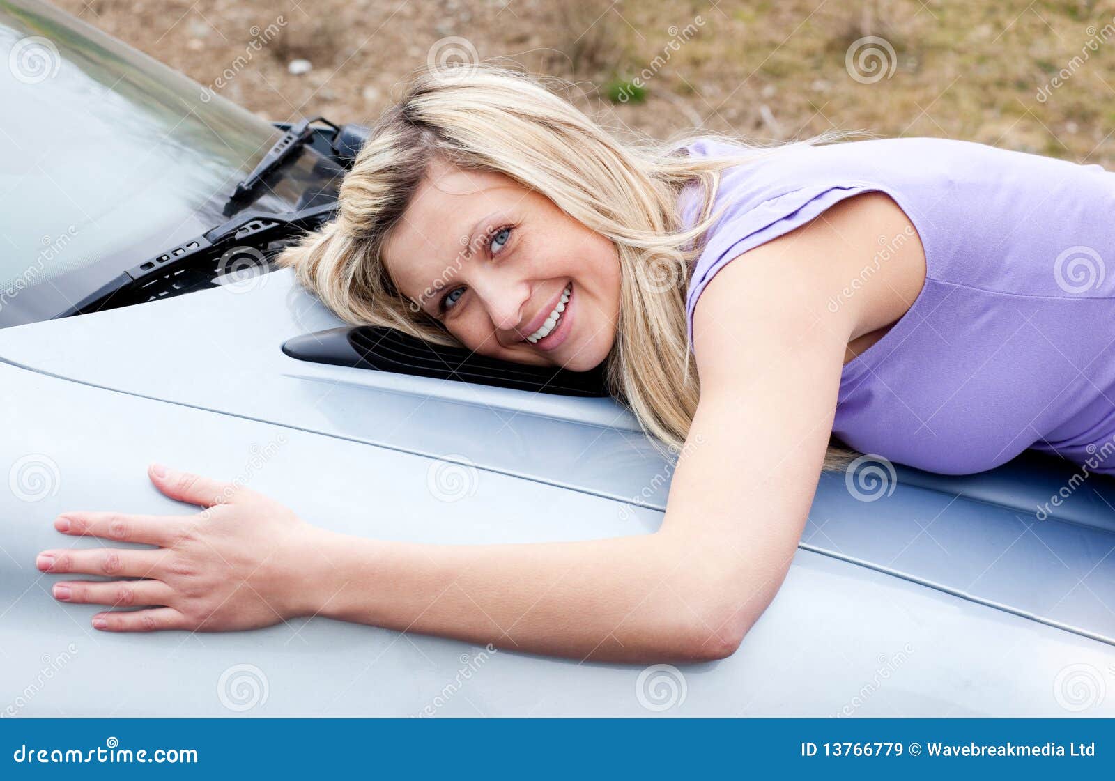 Jolly Young Driver Hugging Her New Car Stock Image - Image of motor ...