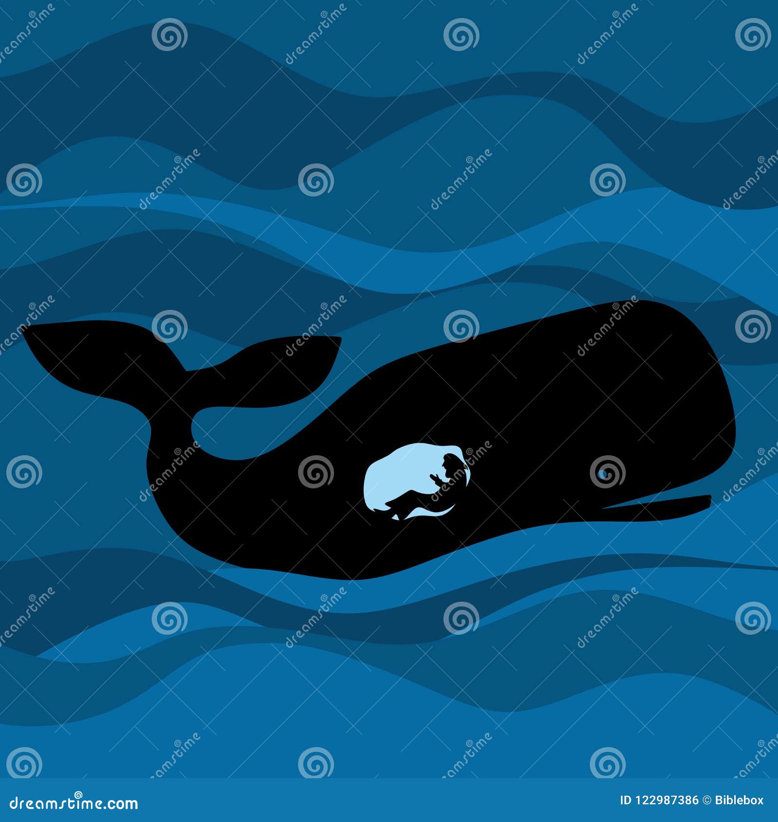 Jonah in the Whale. Silhouette, Hand Drawn Stock Vector - Illustration ...
