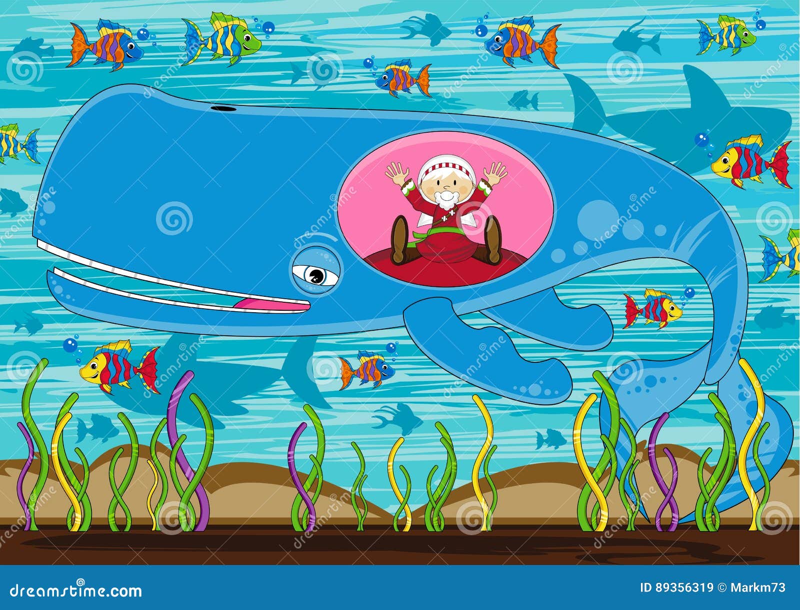 Jonas und der Wal vektor abbildung. Illustration von schattenbild ...