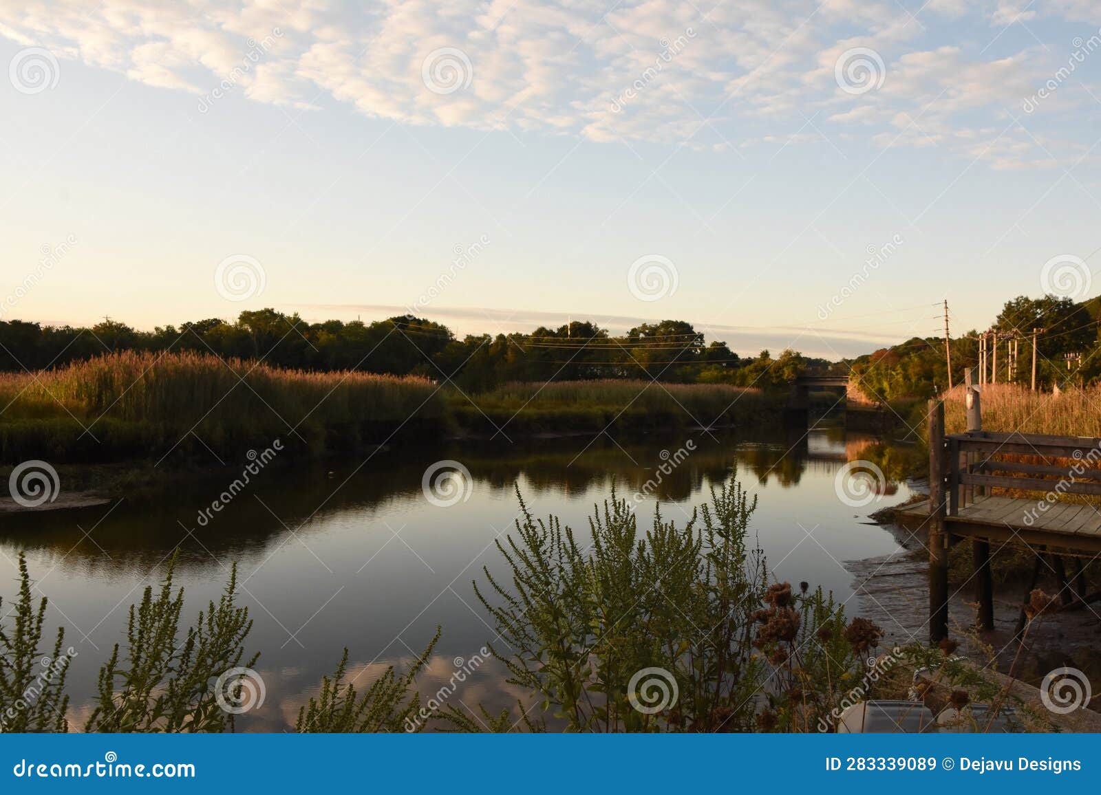Jones River Views at Dawn with Sun Reflecting Stock Image - Image of ...