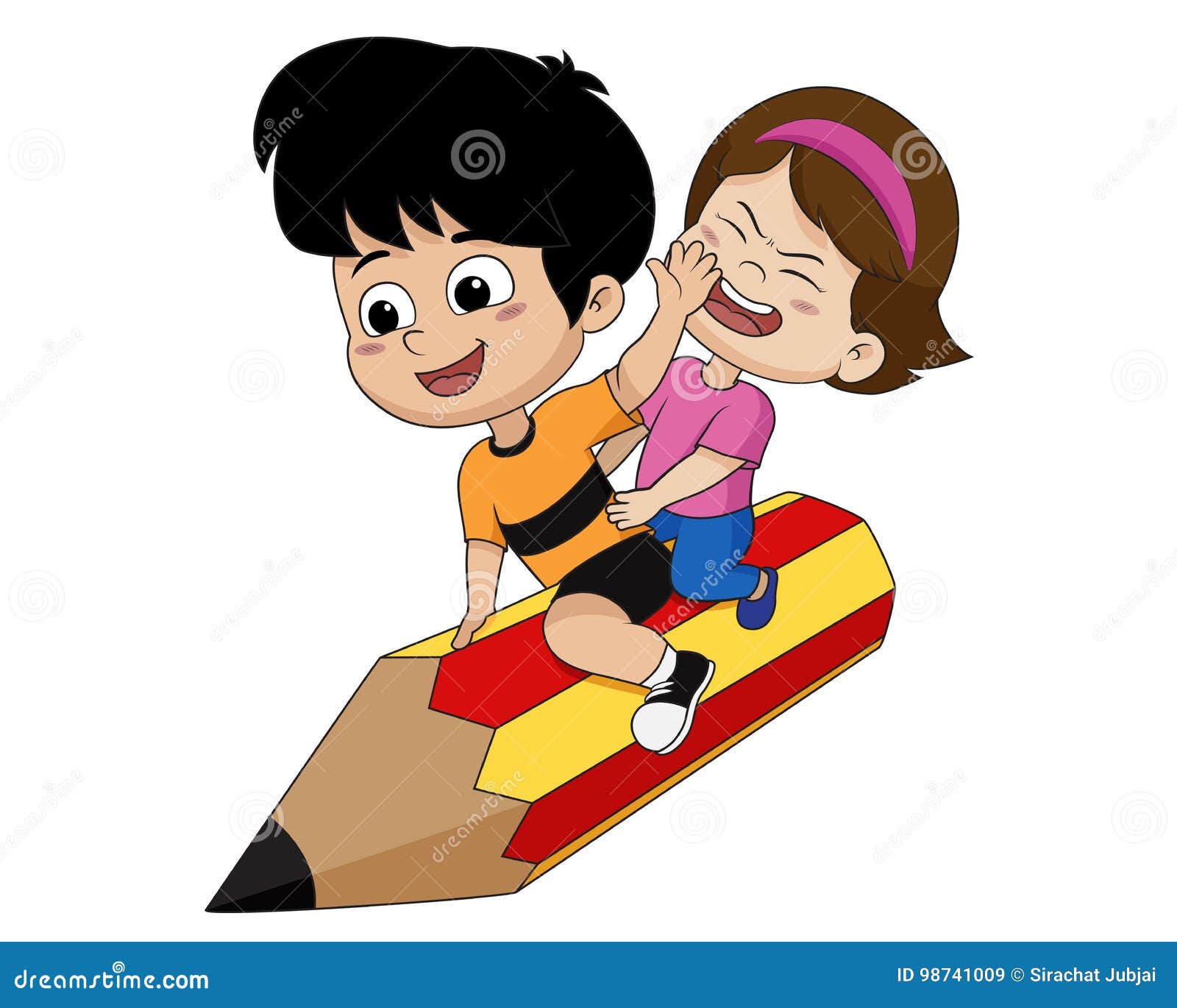 Jong Geitje Die Een Groot Potlood Berijden Vector Illustratie ...