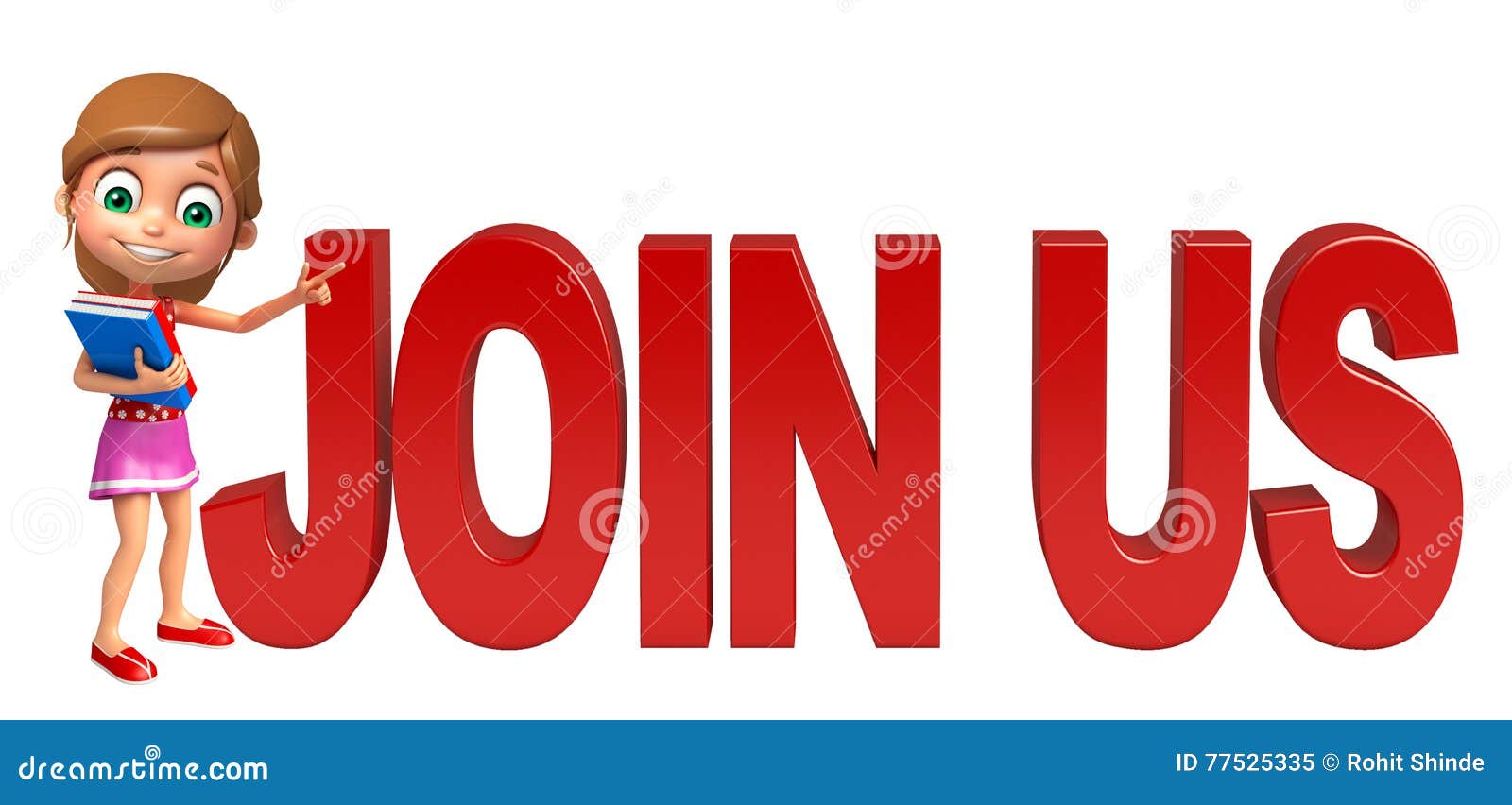 Jong Geitjemeisje Met Join Ons Teken Stock Illustratie - Illustration ...