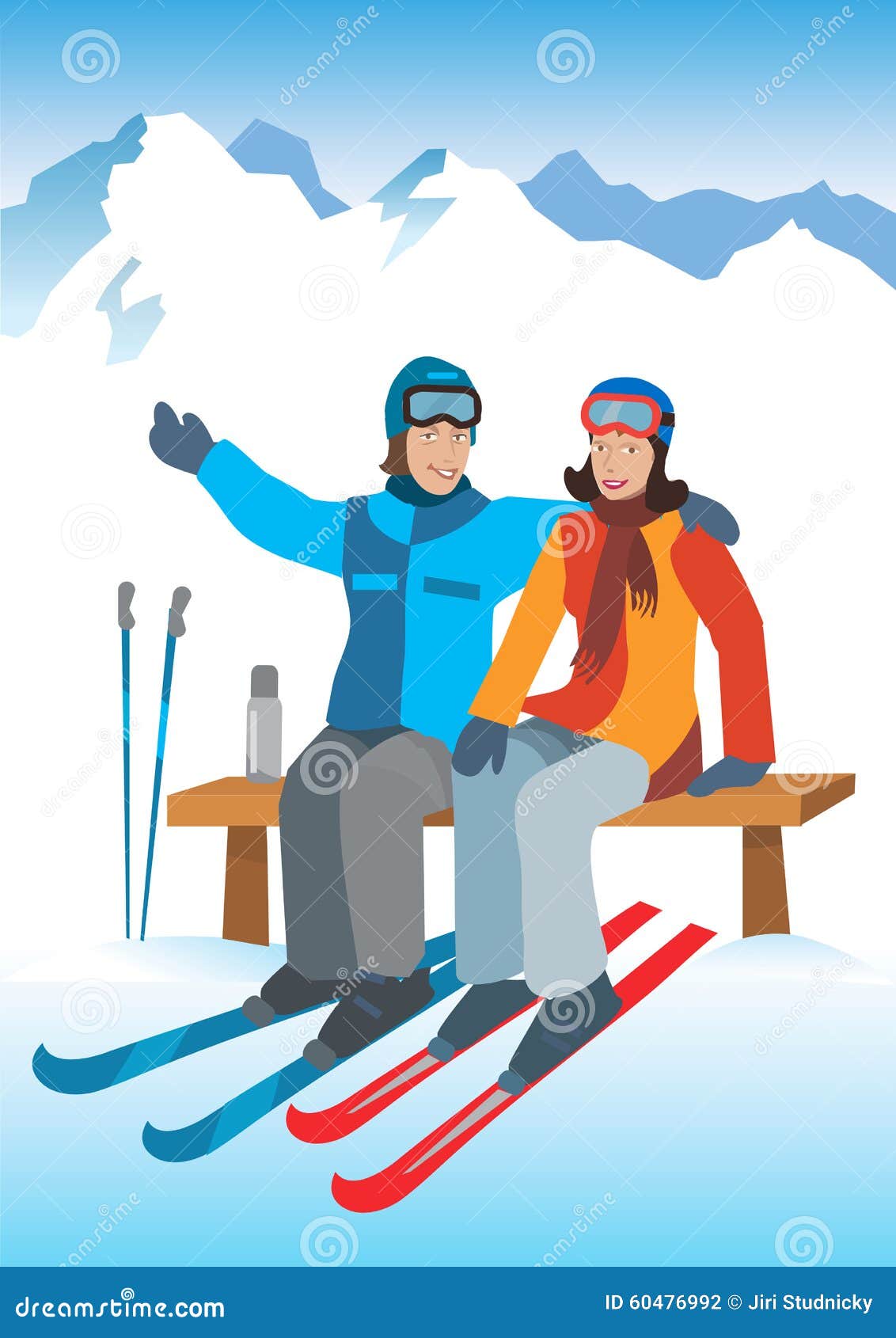 Jong Paar Op De Vakantie Van De Ski Vector Illustratie - Illustration ...