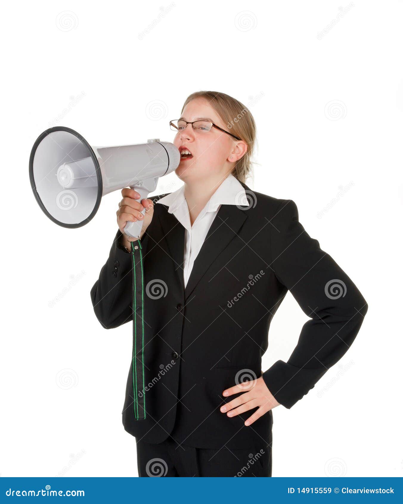 Jonge Bedrijfsvrouw Met Megafoon Stock Afbeelding - Image of toespraak ...