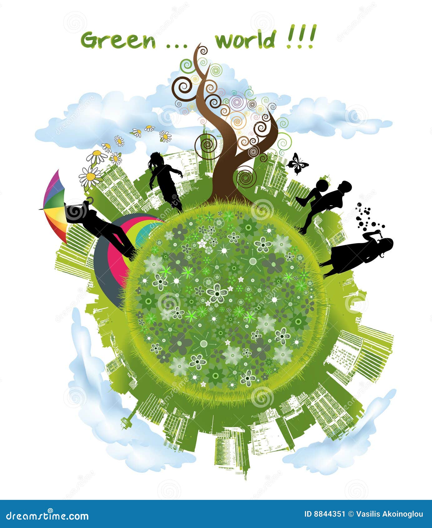 Jonge Geitjes Die in Groene Wereld Spelen Vector Illustratie ...