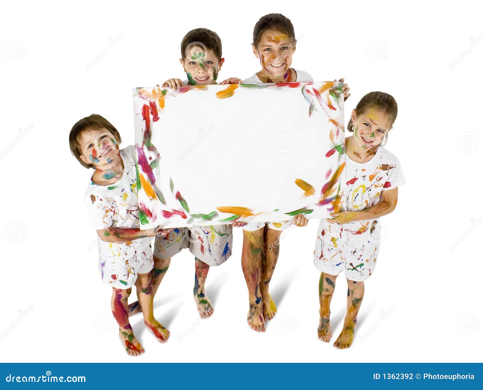 Jonge Geitjes in Verf Met Teken Stock Foto - Image of kind, zusje: 1362392