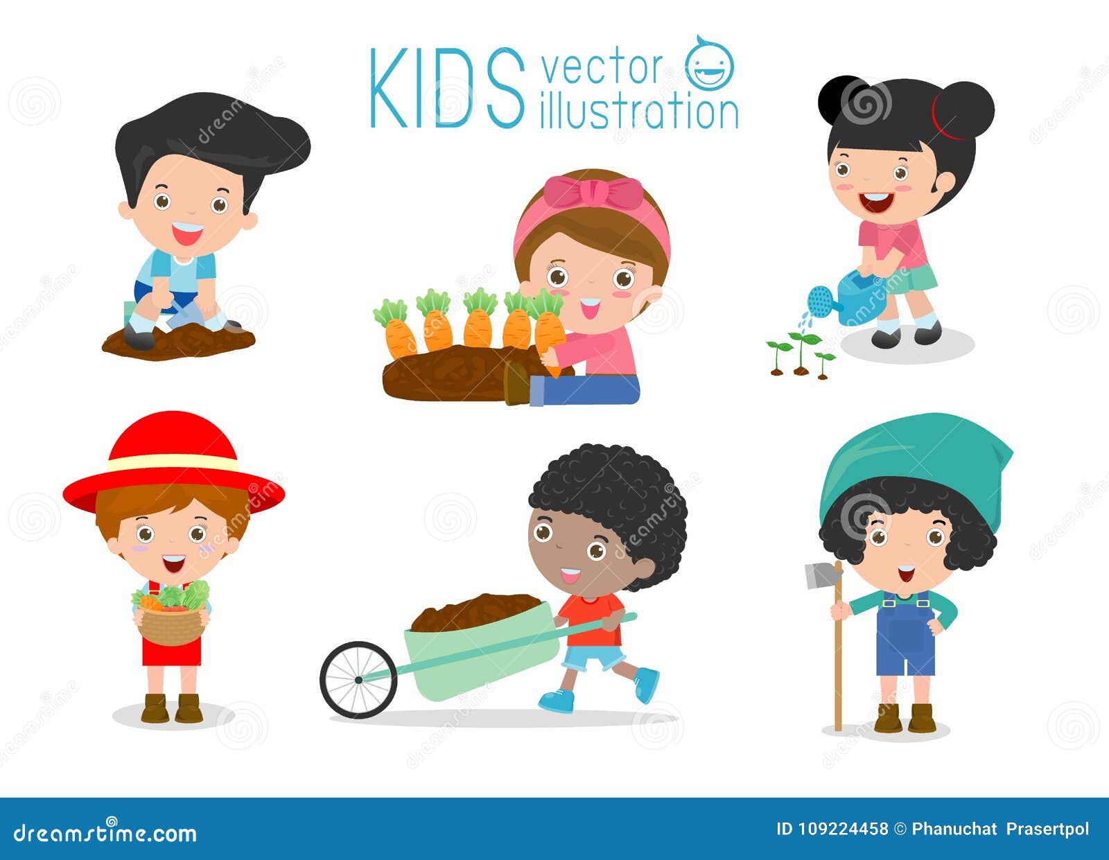 Jonge Geitjeswerkingen in Een Moestuin, Kinderen Die in Een Moestuin ...