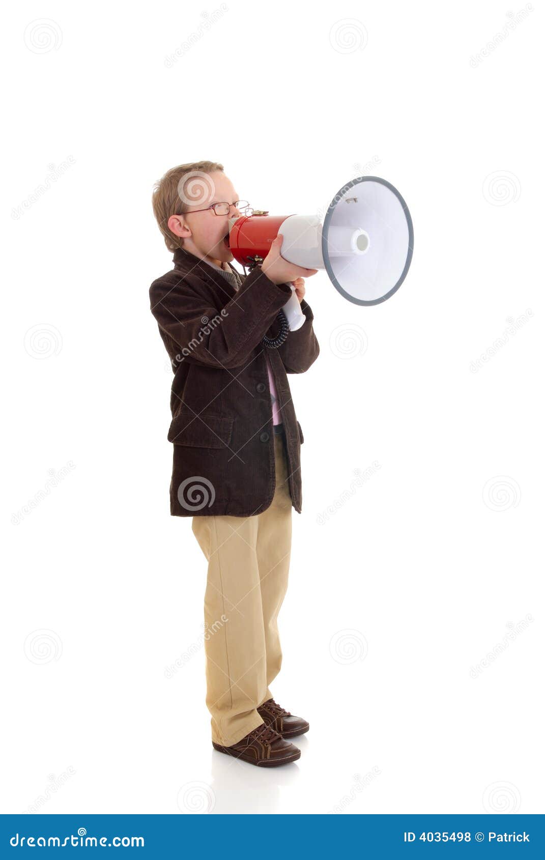Jonge jongen met megafoon stock foto. Image of stijlvol - 4035498