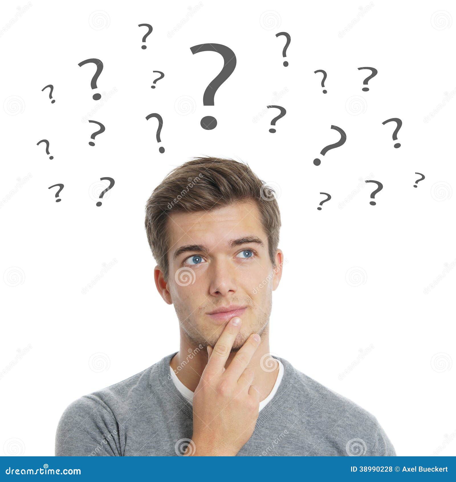 Jonge mens het denken stock foto. Image of gezicht, toevallig - 38990228