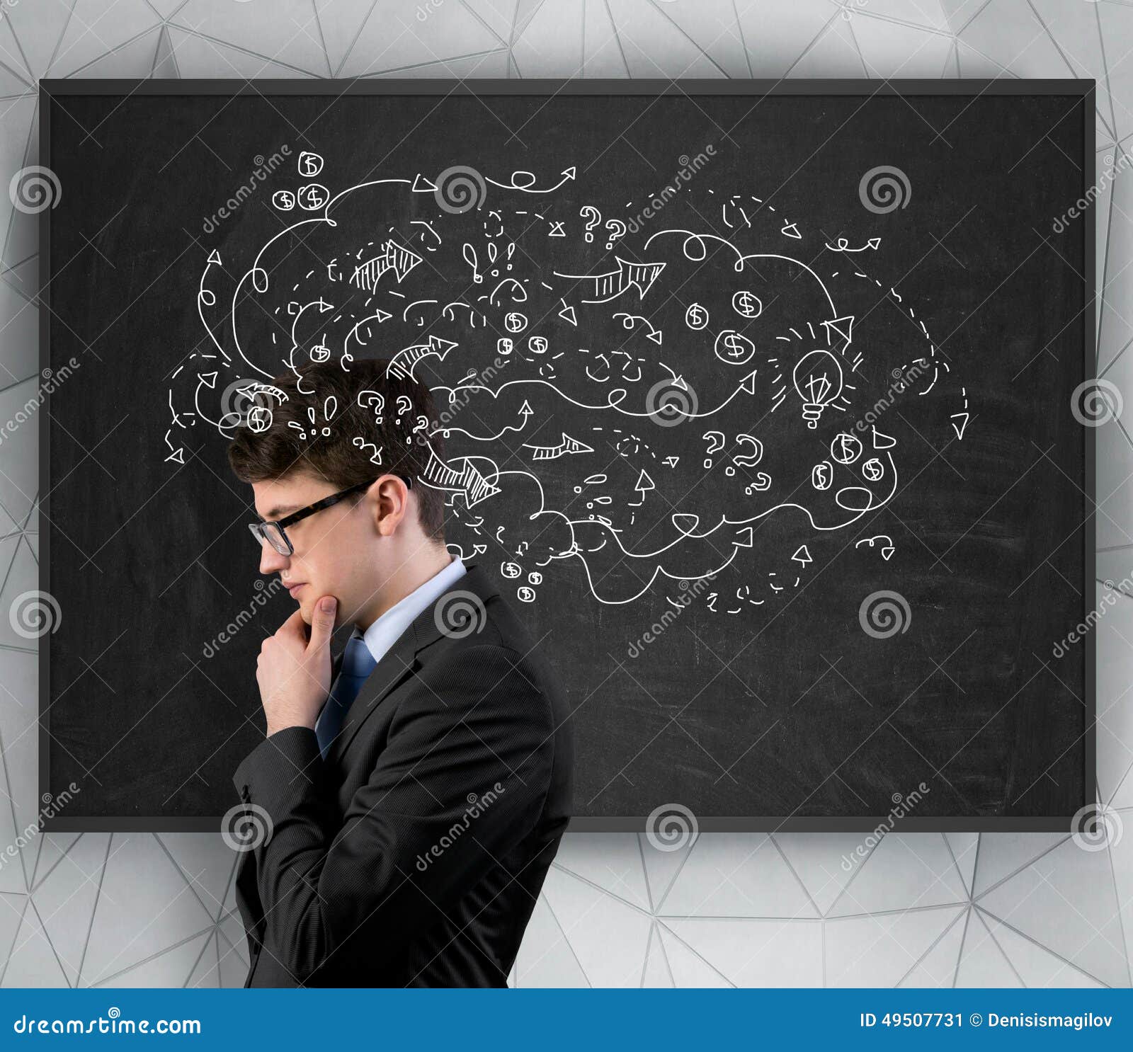 Jonge mens het denken stock afbeelding. Image of pijl - 49507731