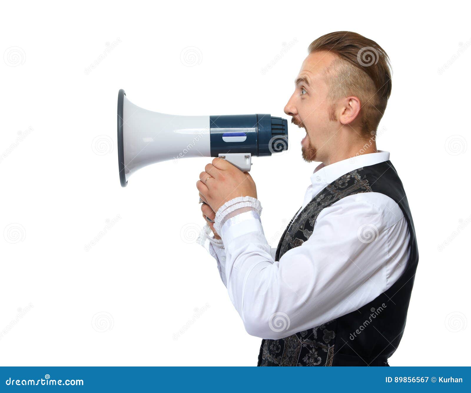 Jonge mens met megafoon stock afbeelding. Image of nieuws - 89856567