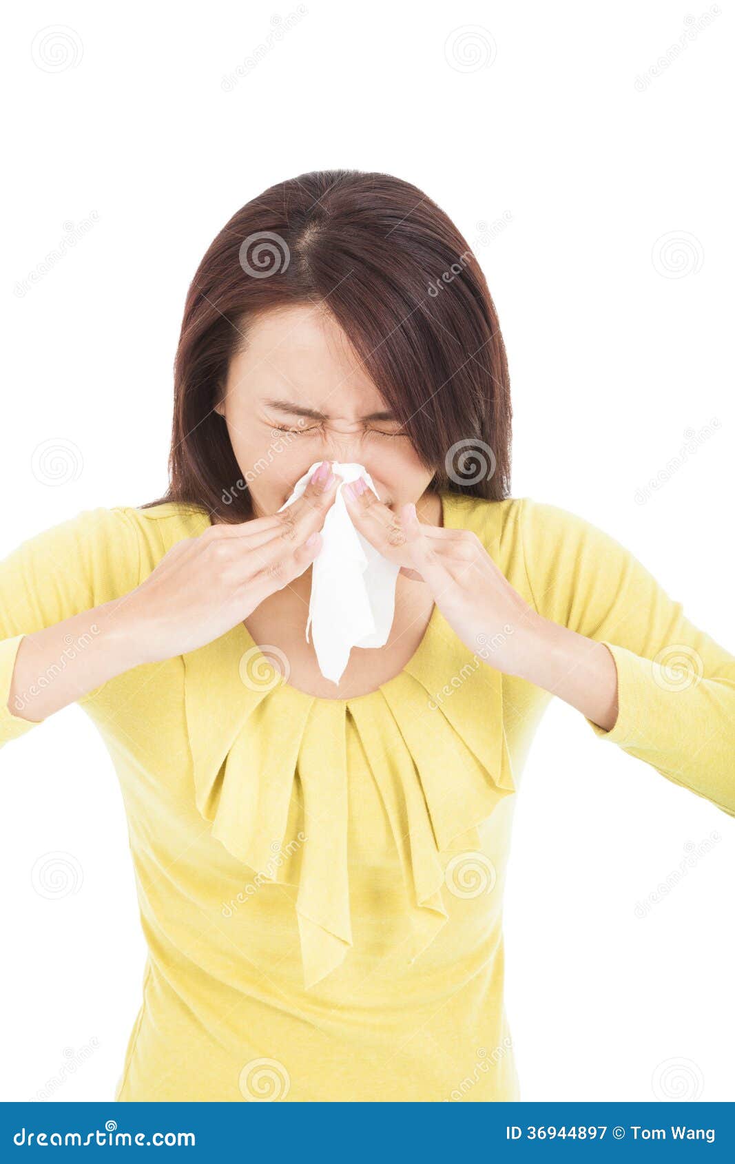 Jonge Vrouw Het Niezen Neus Die Koude Hebben Stock Afbeelding - Image ...