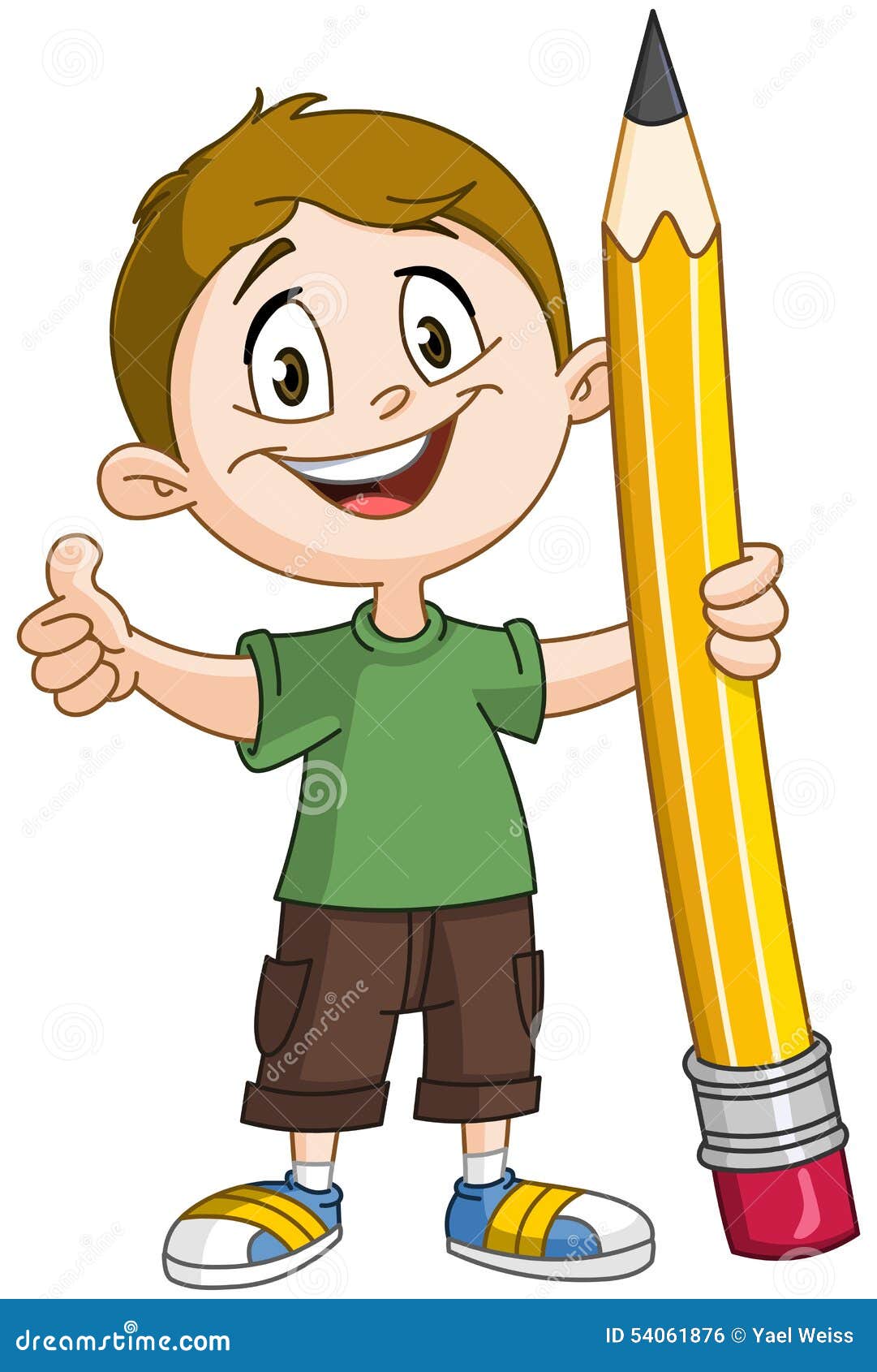Jongen Die Groot Potlood Houdt Vector Illustratie - Illustration of ...
