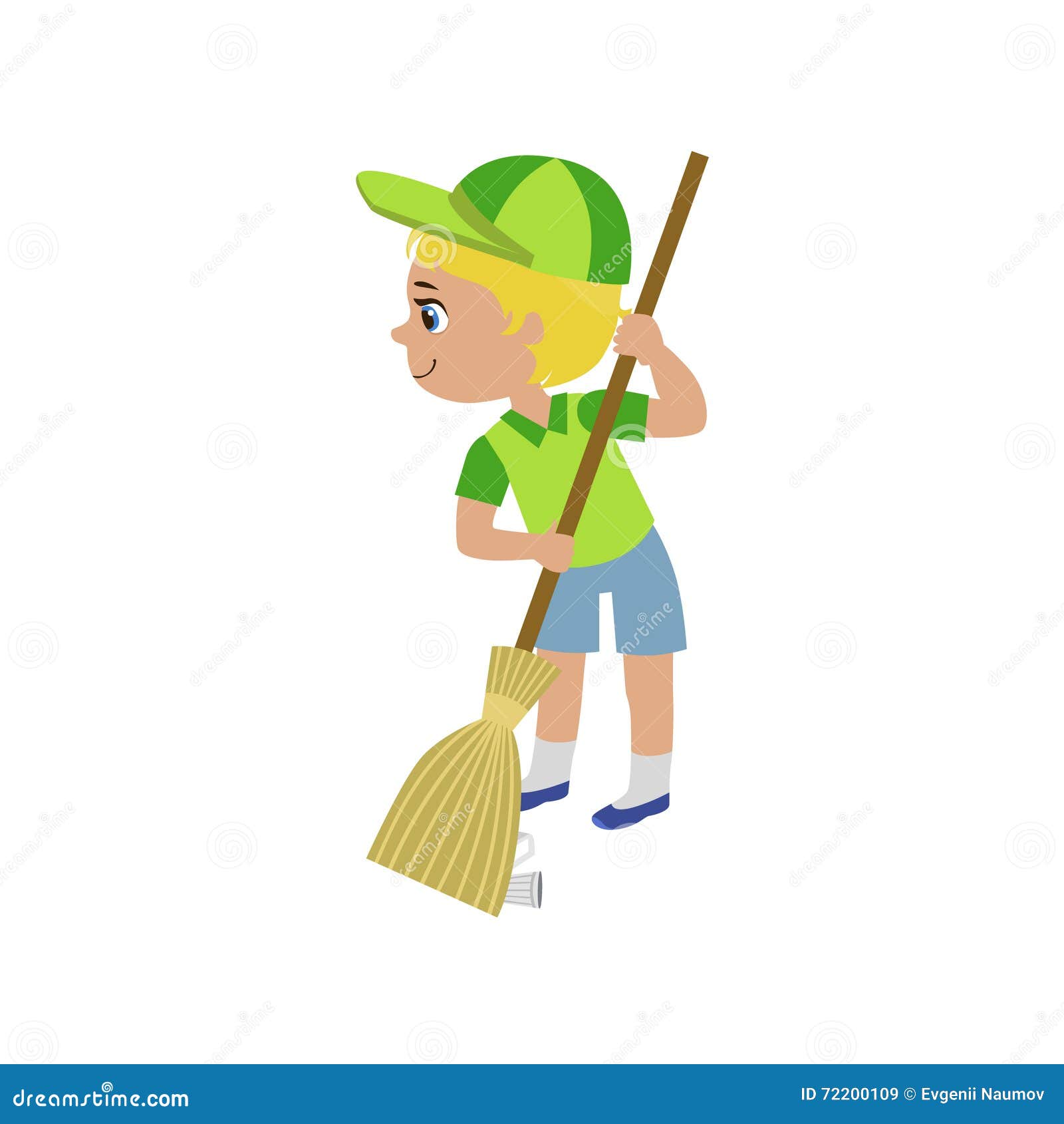 Jongen die met Bezem vegen vector illustratie. Illustration of ...