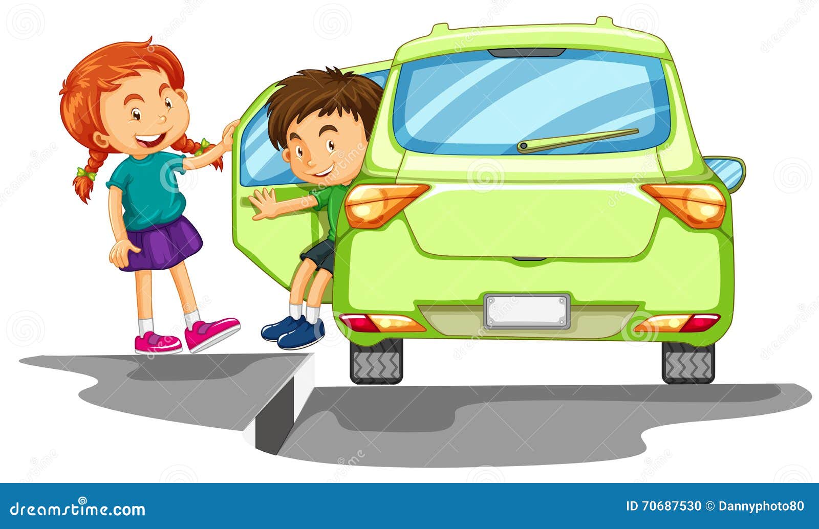 Jongen Die Van Groene Auto Weggaan Vector Illustratie - Illustration of ...