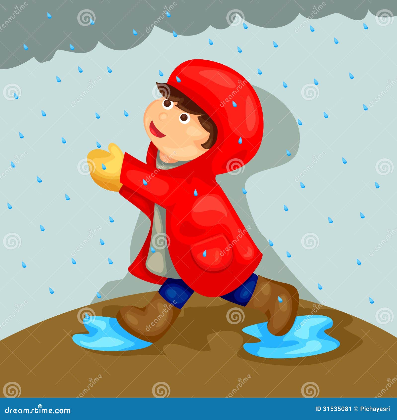 Jongen Het Spelen in De Regen Vector Illustratie - Illustration of ...