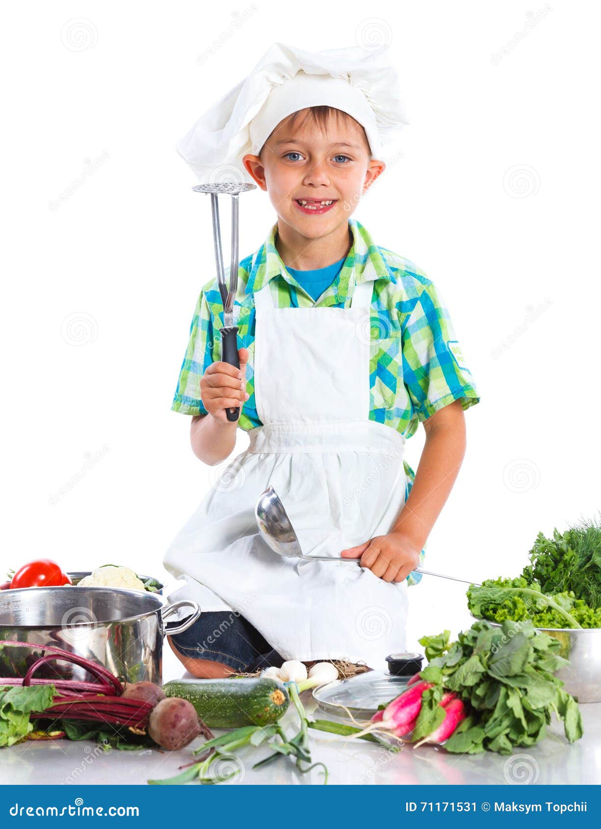 Jongen Kitchener in De Hoed Van De Chef-kok Stock Afbeelding - Image of ...