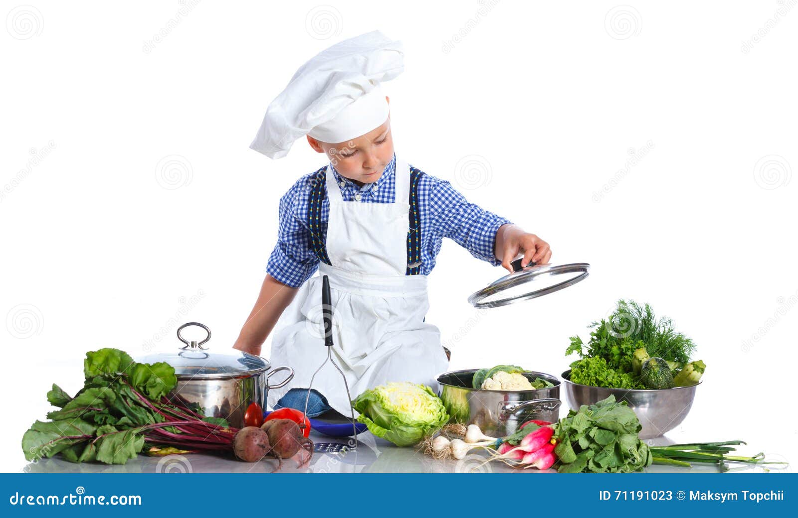 Jongen Kitchener in De Hoed Van De Chef-kok Stock Afbeelding - Image of ...