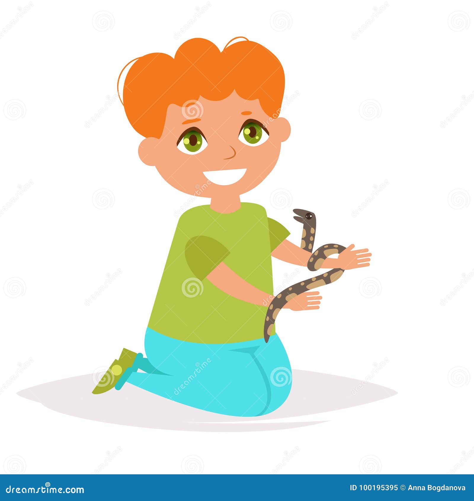 Jongen Met De Slang Vector Beeldverhaal Vector Illustratie ...