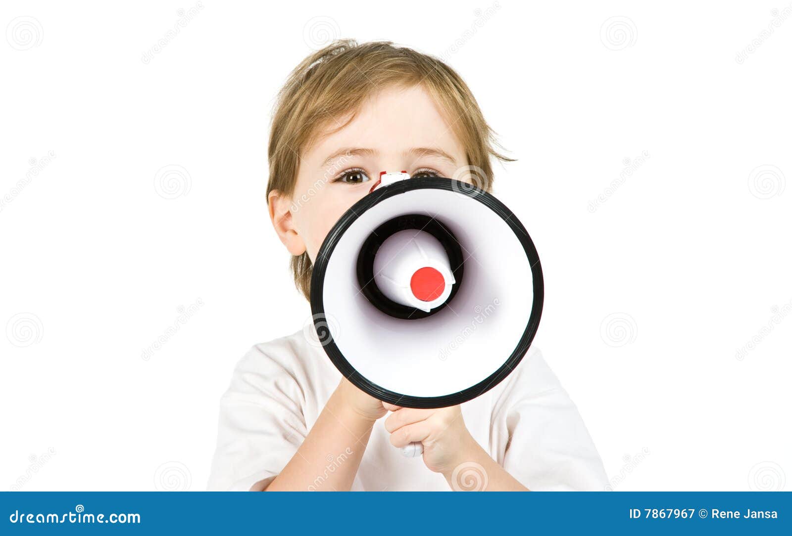 Jongen met een megafoon stock afbeelding. Image of aankondiging - 7867967