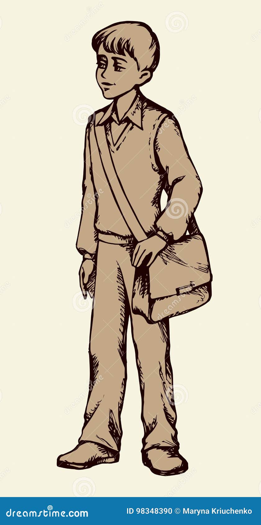 Jongen Met Zak Vector Tekening Vector Illustratie - Illustration of ...