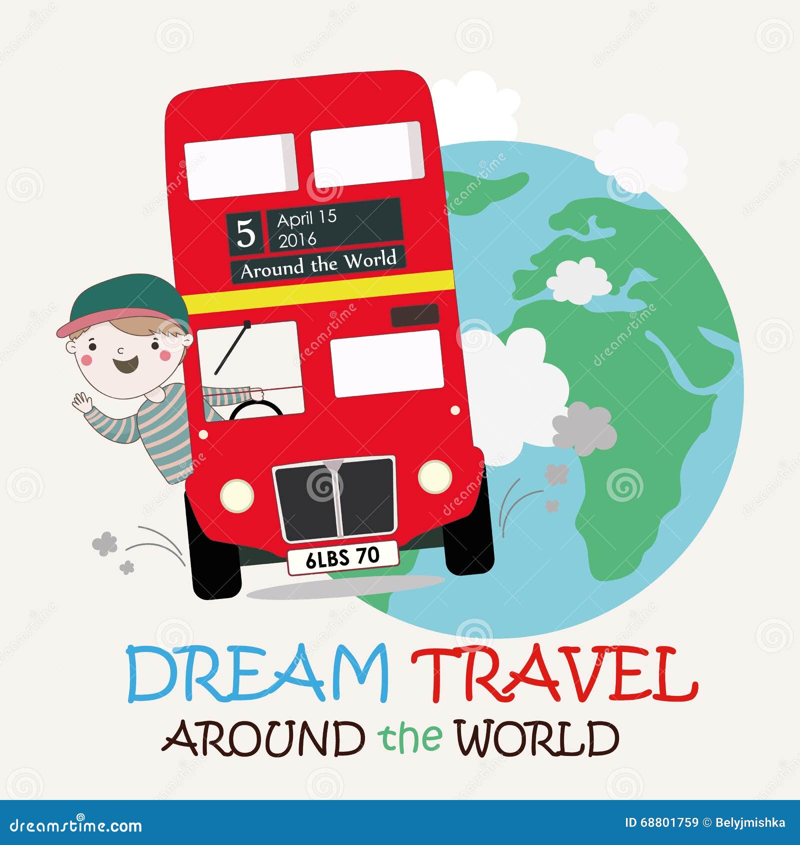 Jongen op Engelse bus vector illustratie. Illustration of tekst - 68801759