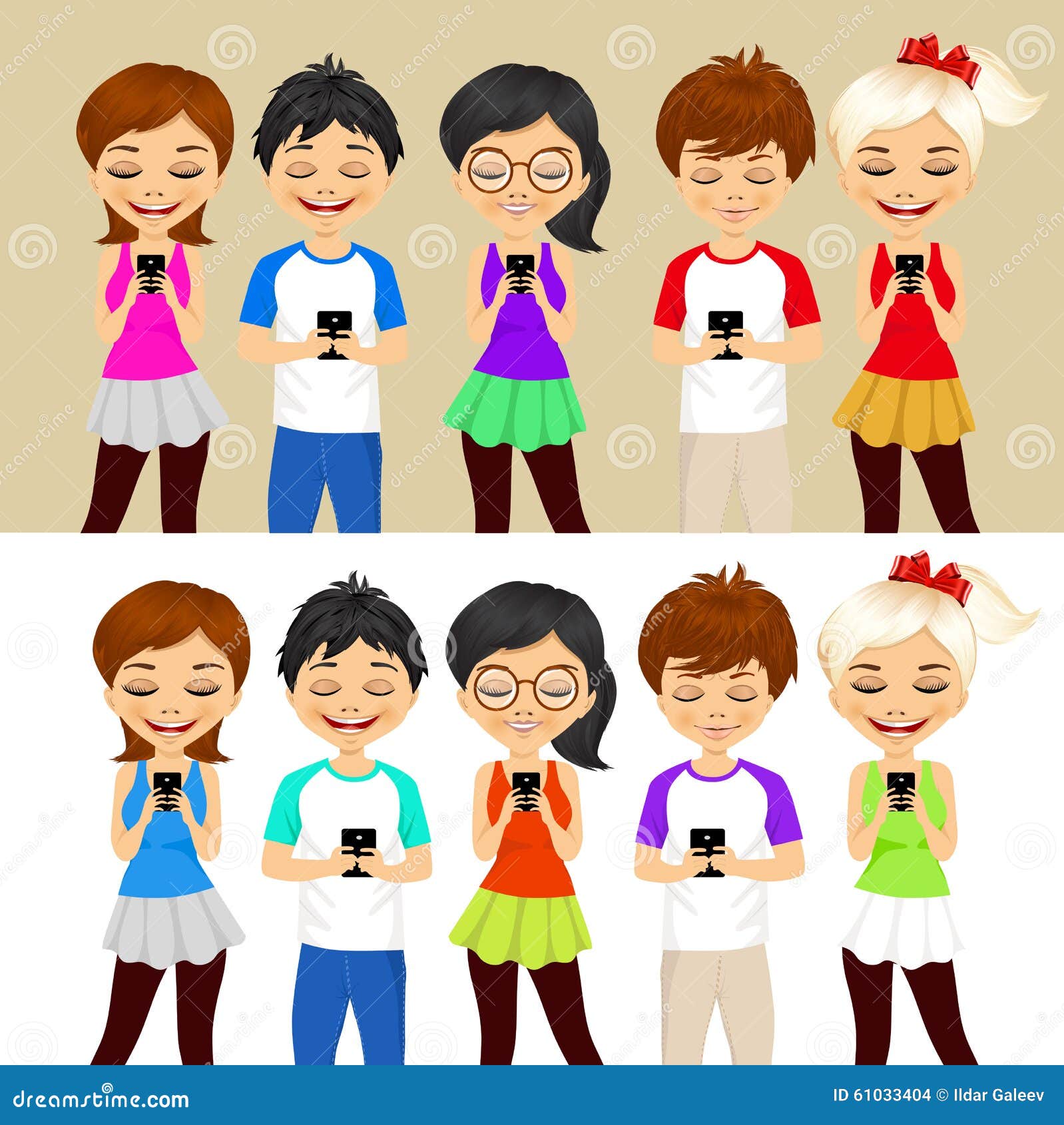 Jongeren Die Mobiele Telefoons Met Behulp Van Vector Illustratie ...