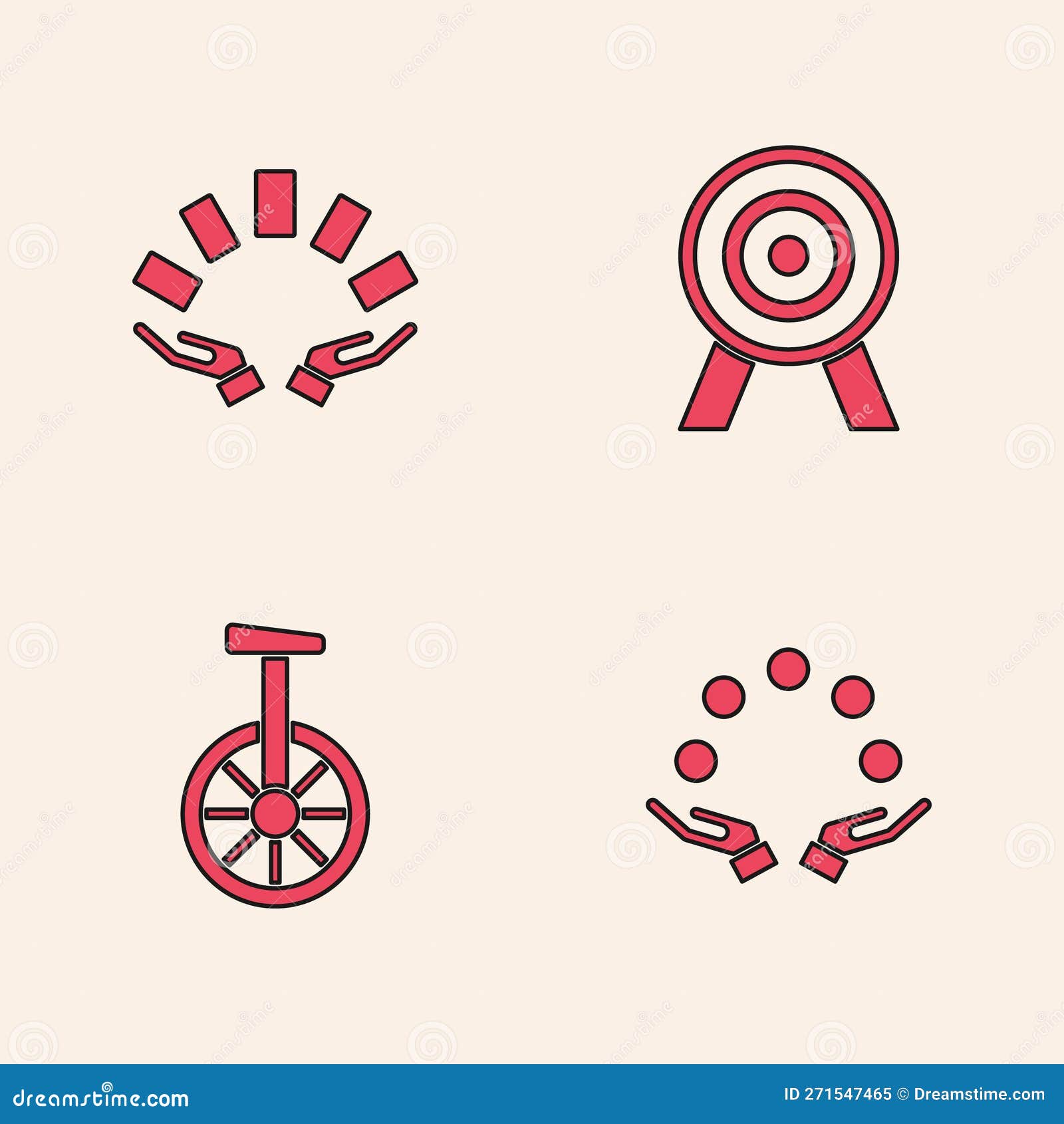 Jonglehball Hand Halten Karten Ziel Und Einrad Oder Ein Rad-Symbol ...