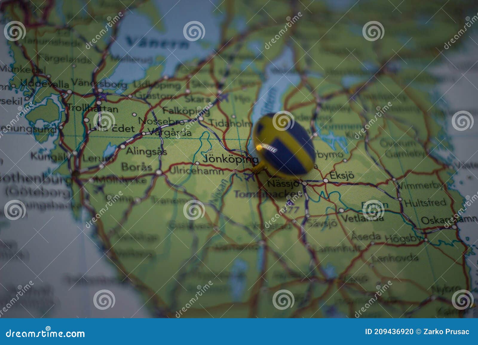 Jonkoping Pinned on a Map with the Flag of Sweden Stock Photo - Image ...
