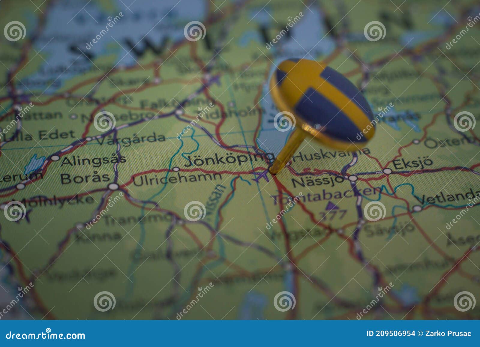 Jonkoping Pinned on a Map with the Flag of Sweden Stock Photo - Image ...