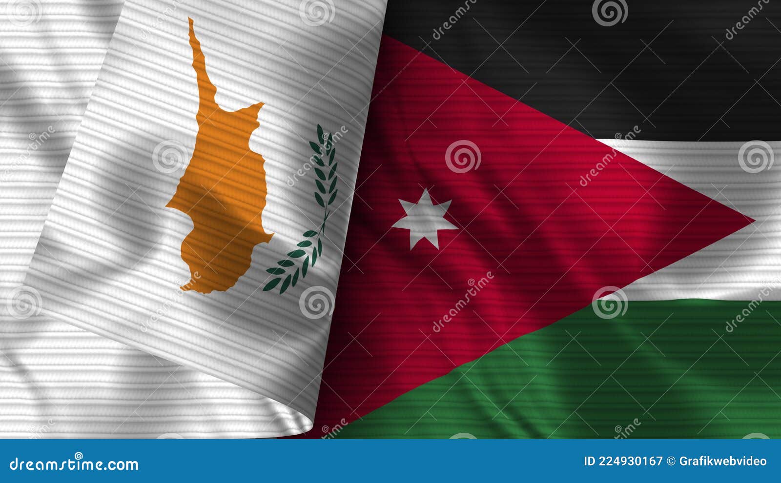 Jordan and Cyprus Realistic Flag â€“ Fabric Texture Illustration Stock ...