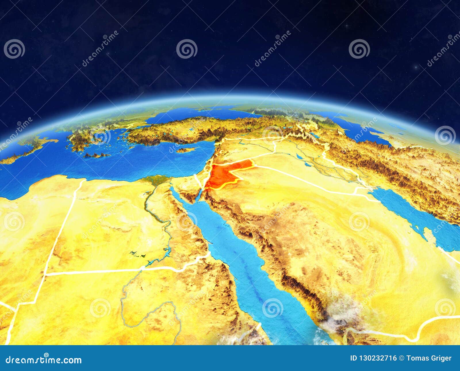 Jordan on Earth from space stock photo. Image of continent - 130232716