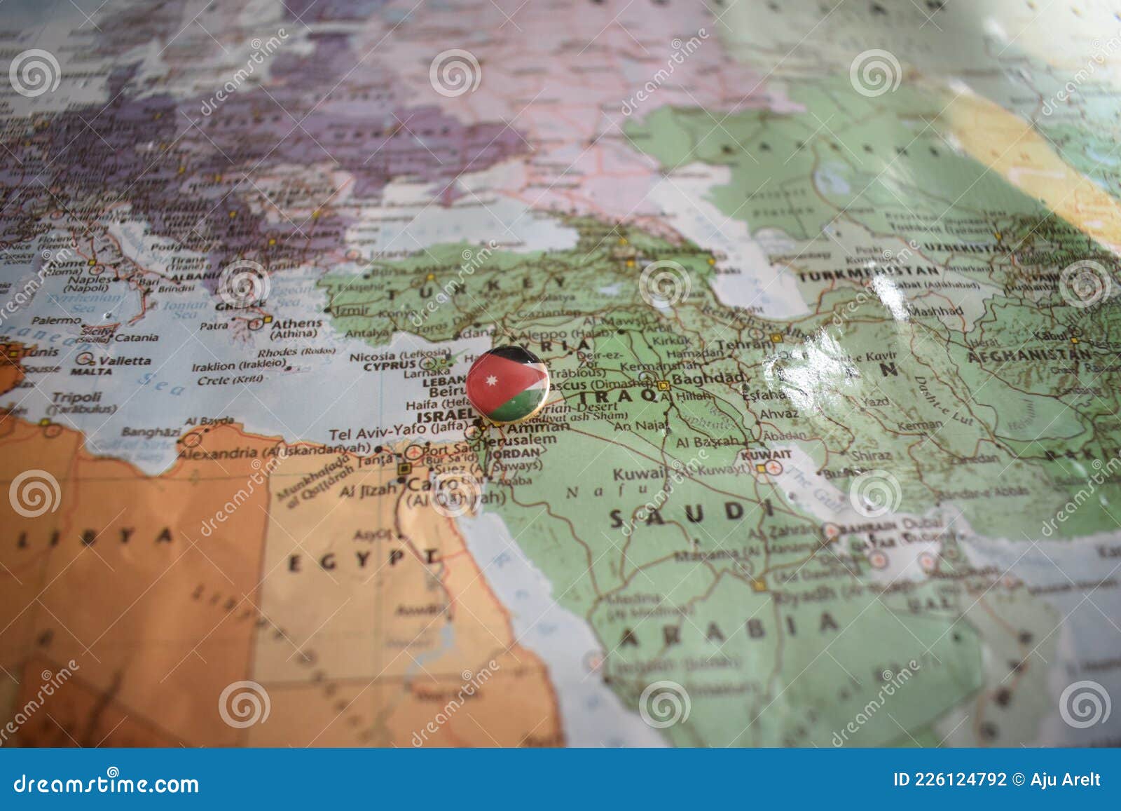 Jordan Flag Drawing Pin on the Map Stock Photo - Image of macro, jordan ...