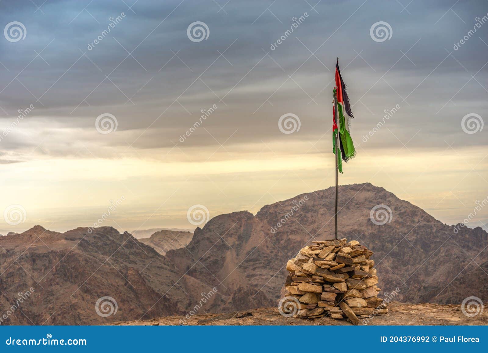 Jordan Flag on Petra Top View Stock Photo - Image of ancient, hill ...