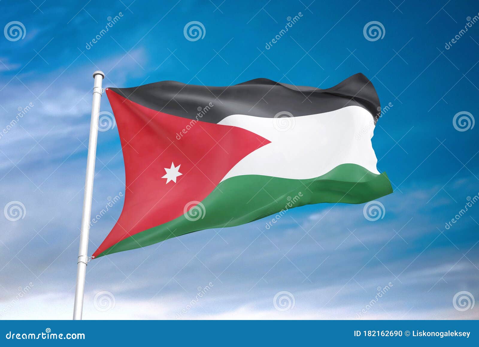 Jordan Flag Waving Sky Background 3D Illustration Stock Illustration ...