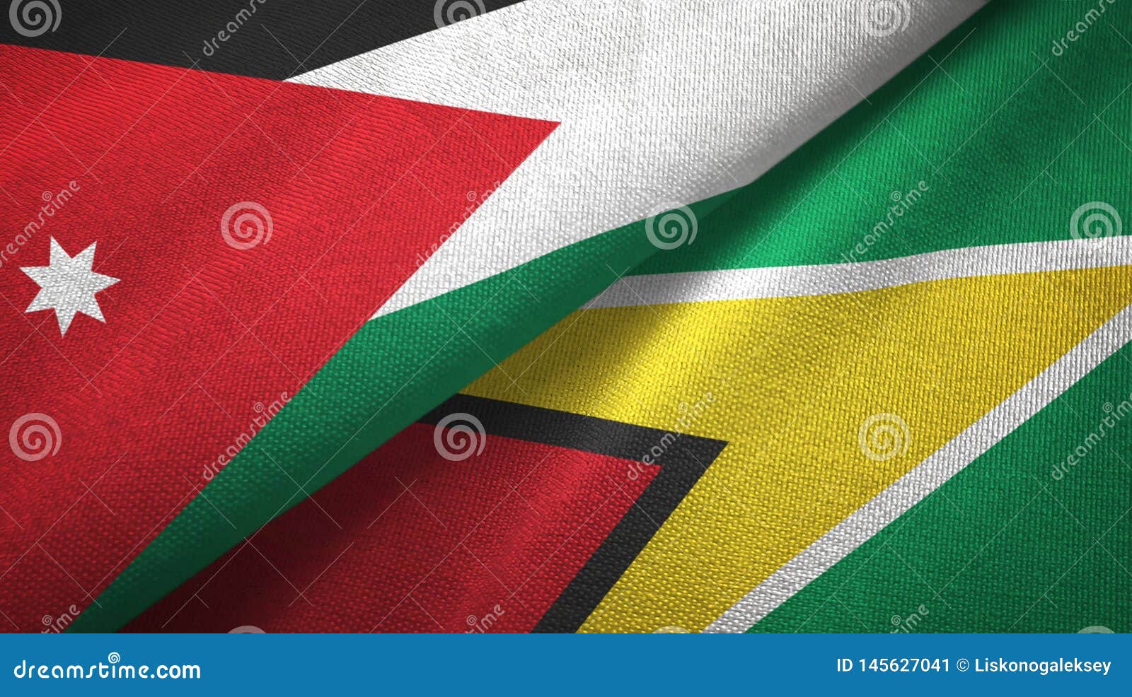 Jordan and Guyana Two Flags Textile Cloth, Fabric Texture Stock ...