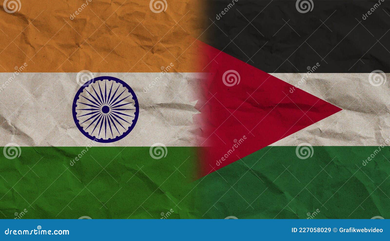 Jordan and India Flags Together, Crumpled Paper Effect 3D Illustration ...