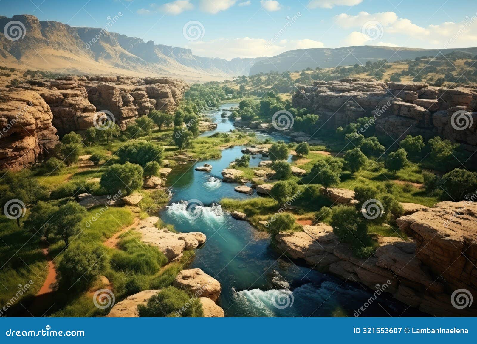 Jordan Landscape. Serene River Flowing through Lush Canyon Landscape ...