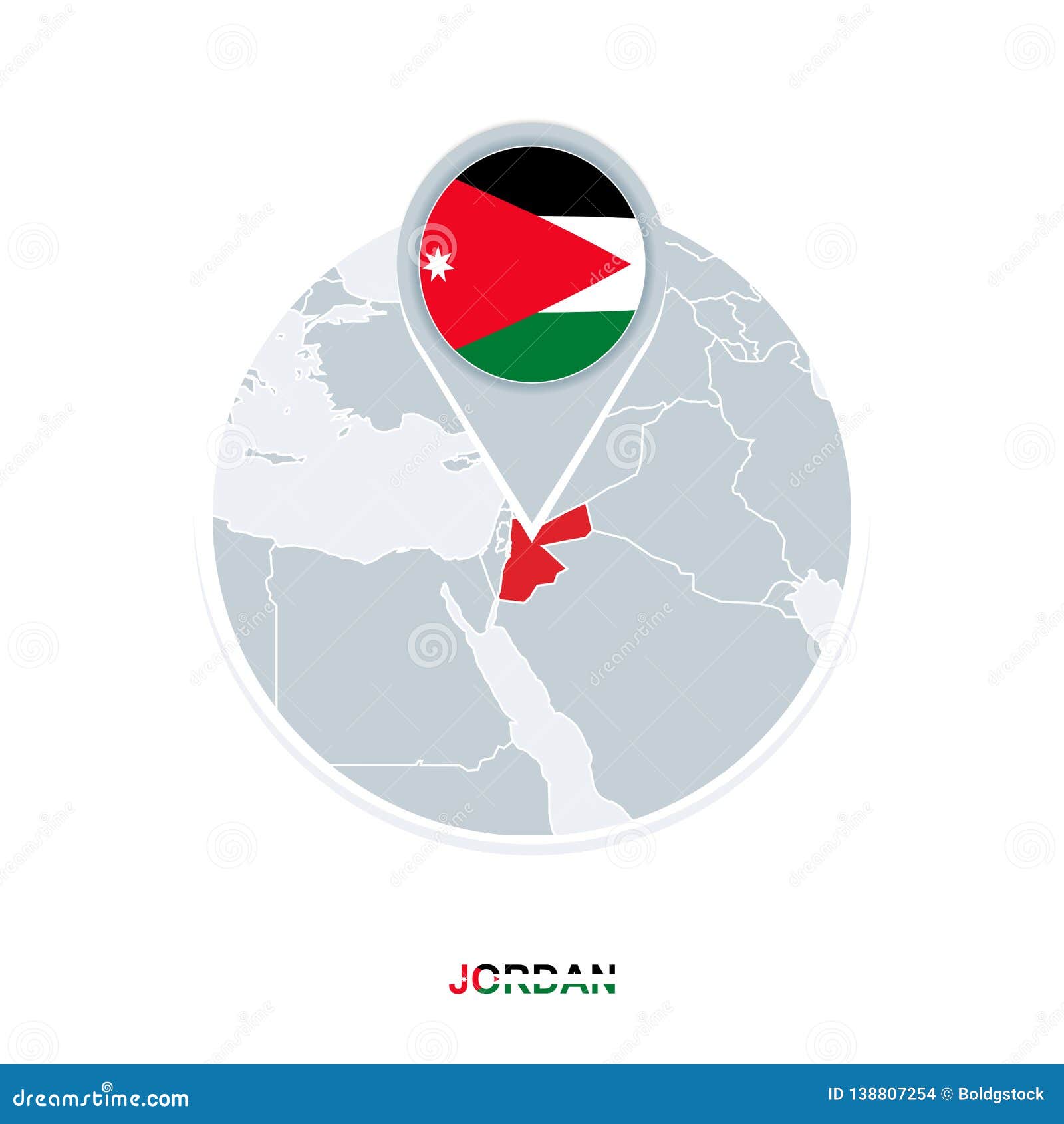 Jordan Map and Flag, Vector Map Icon with Highlighted Jordan Stock ...