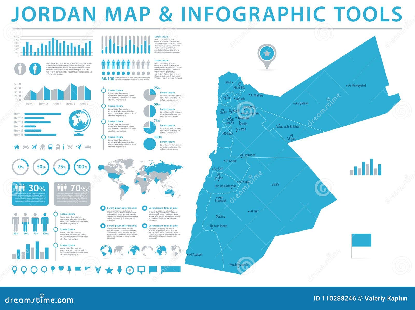 Jordan Map - Info Graphic Vector Illustration Stock Illustration ...